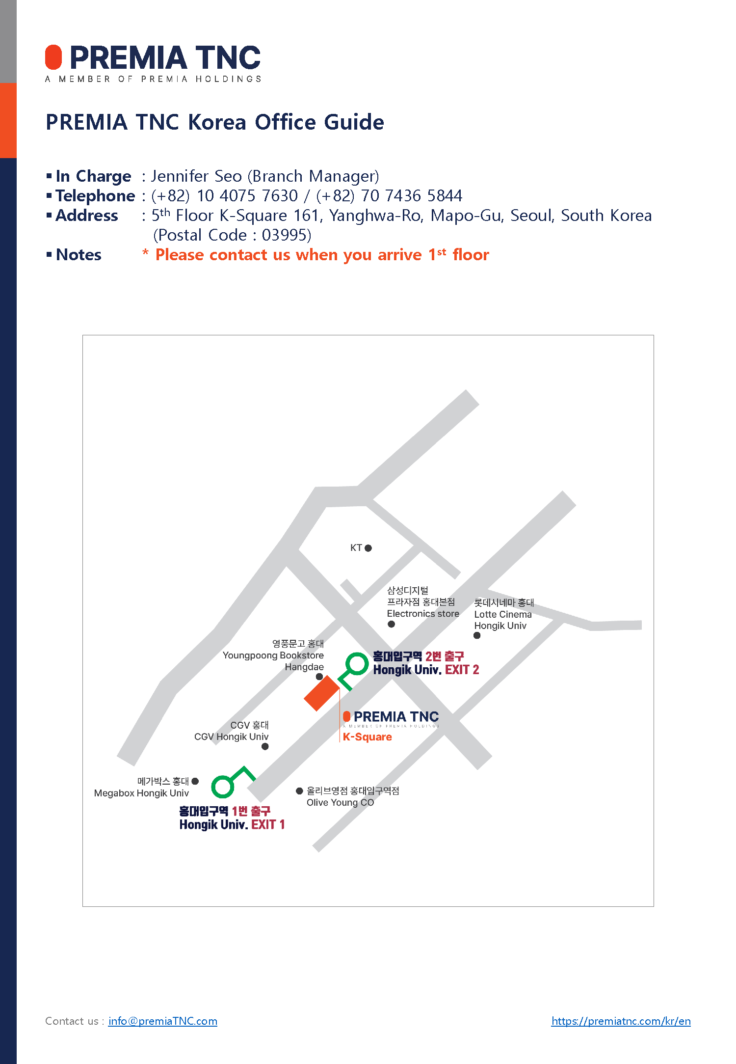 Korea Office Guide Map - Premia TNC