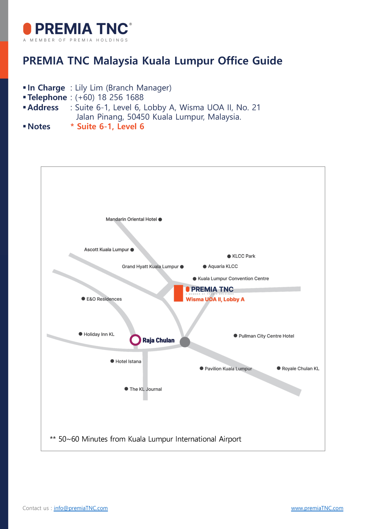 Kuala Lumpur Office Guide Map - Premia TNC