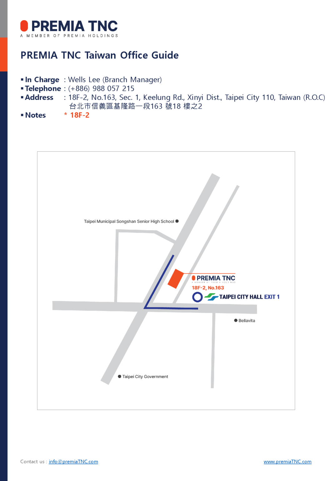 Taiwan Office Guide Map - Premia TNC