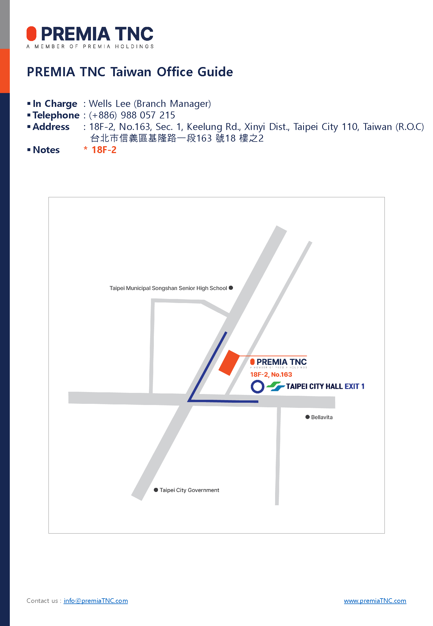 Taiwan Office Guide Map - Premia TNC